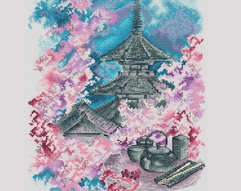 Pagoda Cross Stitch Asian Pattern Pdf Buddhist Embroidery Japanese ...