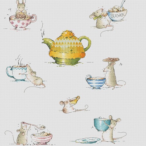 Mice Tea Party Cross Stitch Pattern Gift for Tea Lover Cross - Etsy