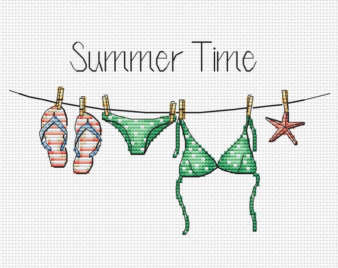 Wet Clothes on a Rope Cross Stitch Pattern Swimsuit Cross Stitch ...