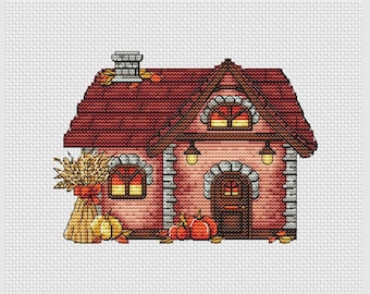 Autumn House Cross Stitch Embroidery Pattern PDF Instant Download 3D ...