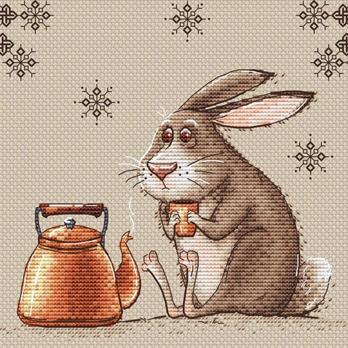 Bunny With Kettle of Coffee Cross Stitch Pattern Rabbit With - Etsy