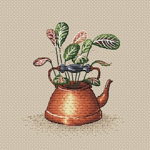 Brass Kettle Cross Stitch Pattern Maranta Cross Stitch Copper Kettle ...