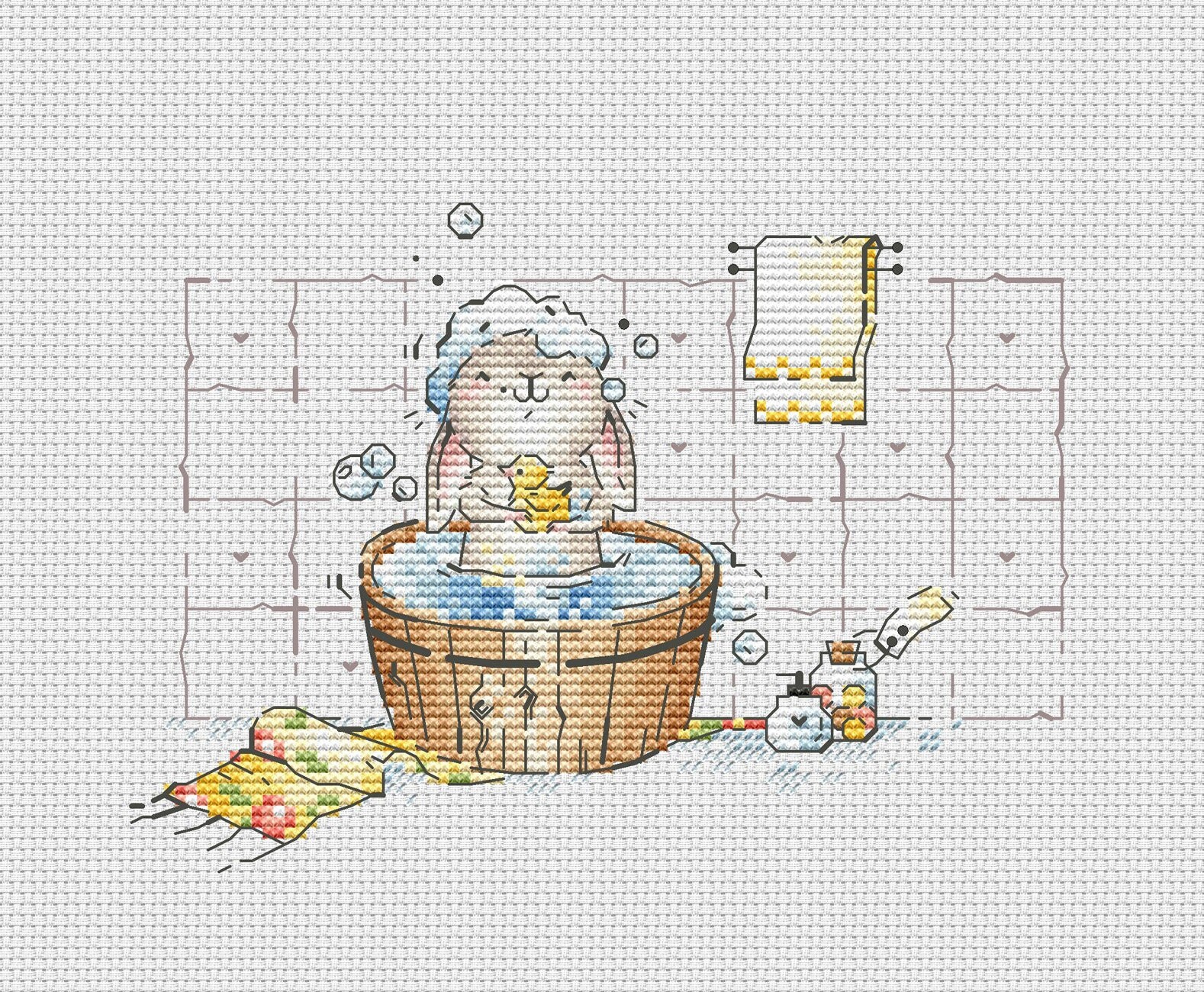 Bathing Bunny Cross Stitch Pattern Baby in the Bath Cross - Etsy
