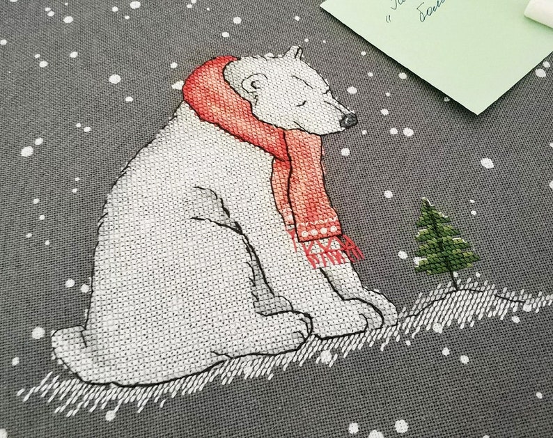 Cross Stitch Polar Bear Cross Stitch Small Christmas Tree - Etsy
