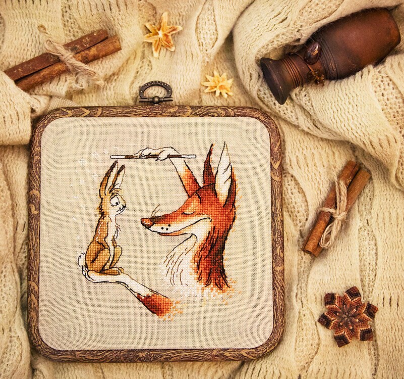Fox Magician With Rabbit Cross Stitch Pattern Funny Fox | Etsy