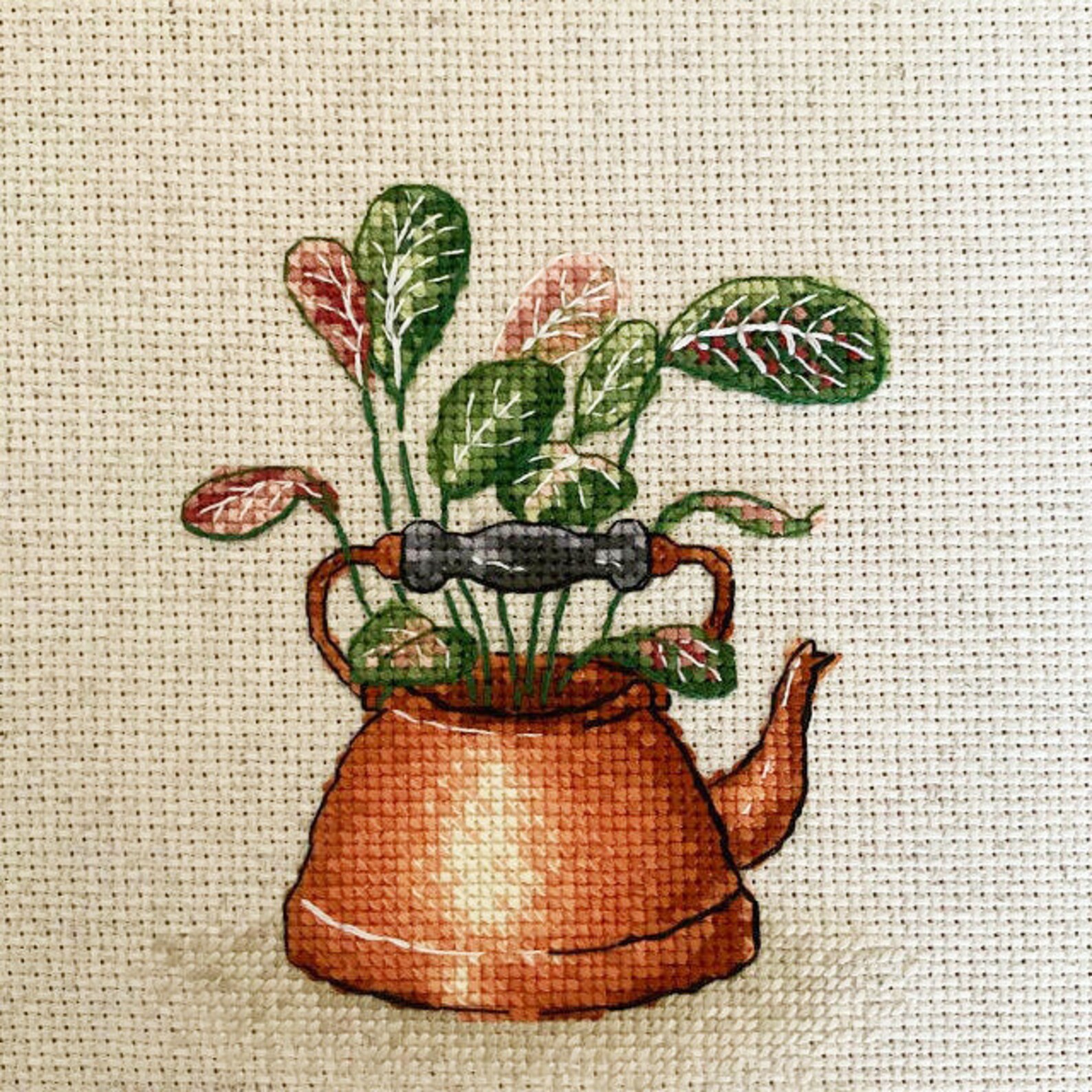 Brass Kettle Cross Stitch Pattern Maranta Cross Stitch Copper - Etsy