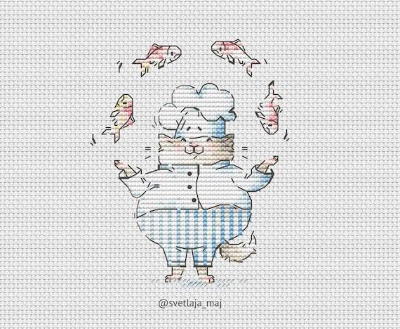 Cat With Fish Cross Stitch Pattern - Etsy