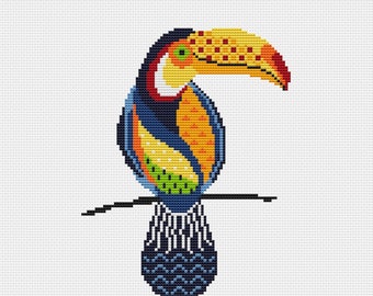 Toucan Cross Stitch Pattern PDF Instant Download, Beautiful Tropical Exotic Bird and Flowers ...
