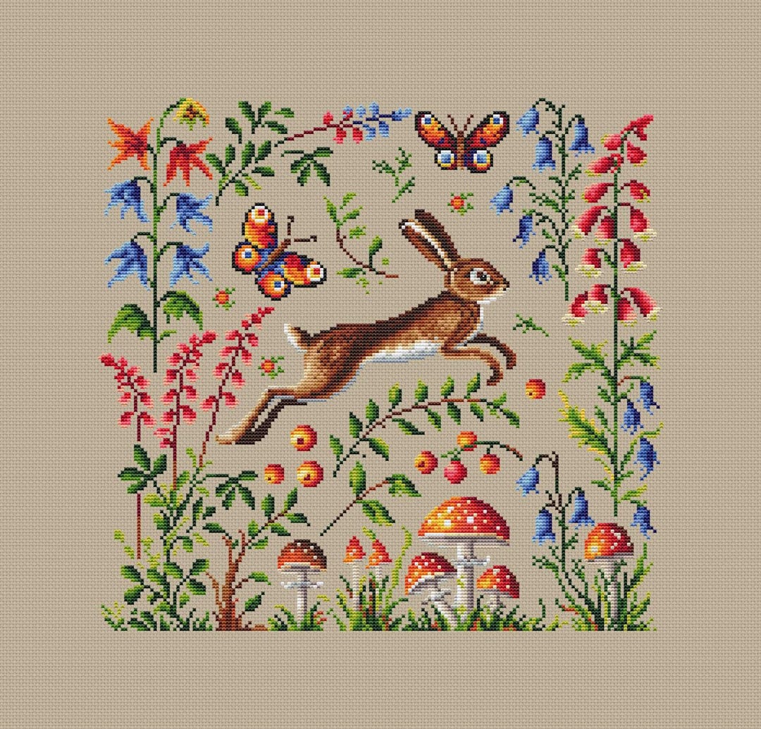 Hare With Flowers Cross Stitch Pattern - Etsy