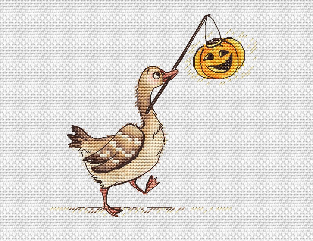Goose With Halloween Pumpkin Cross Stitch Pattern Pumpkin Lantern Cross ...