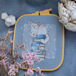 Cat With Books Cross Stitch Pattern Cat Sleeping on the Books Cross ...