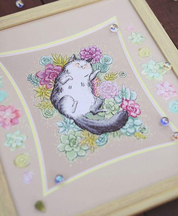 Lazy Cat Cross Stitch Pattern Cat With Succulents Cross Stitch - Etsy