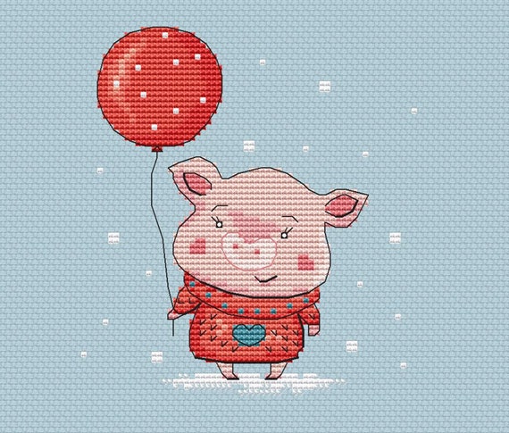 Winter Piglet Cross Stitch Pattern Pig in Red Sweater Cross - Etsy