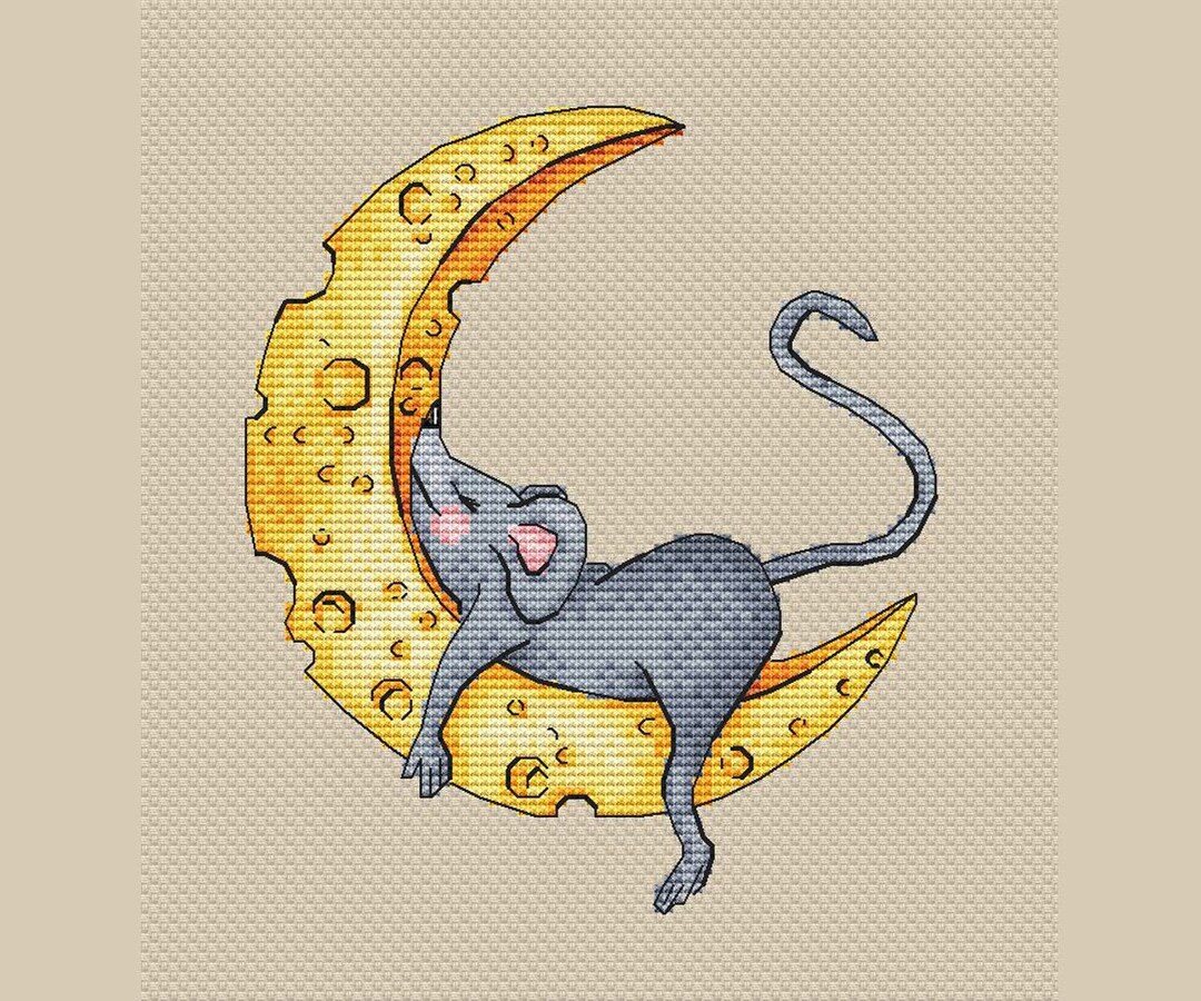 Cross Stitch Happy Mouse Cross Stitch Mouse With Cheese Cross Stitch ...