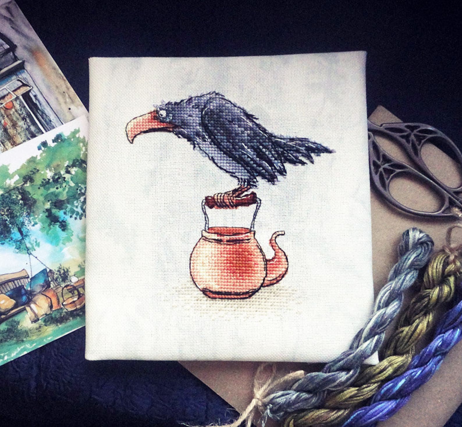 Raven Cross Stitch Pattern Pdf Black Raven on the Kettle Cross Stitch ...