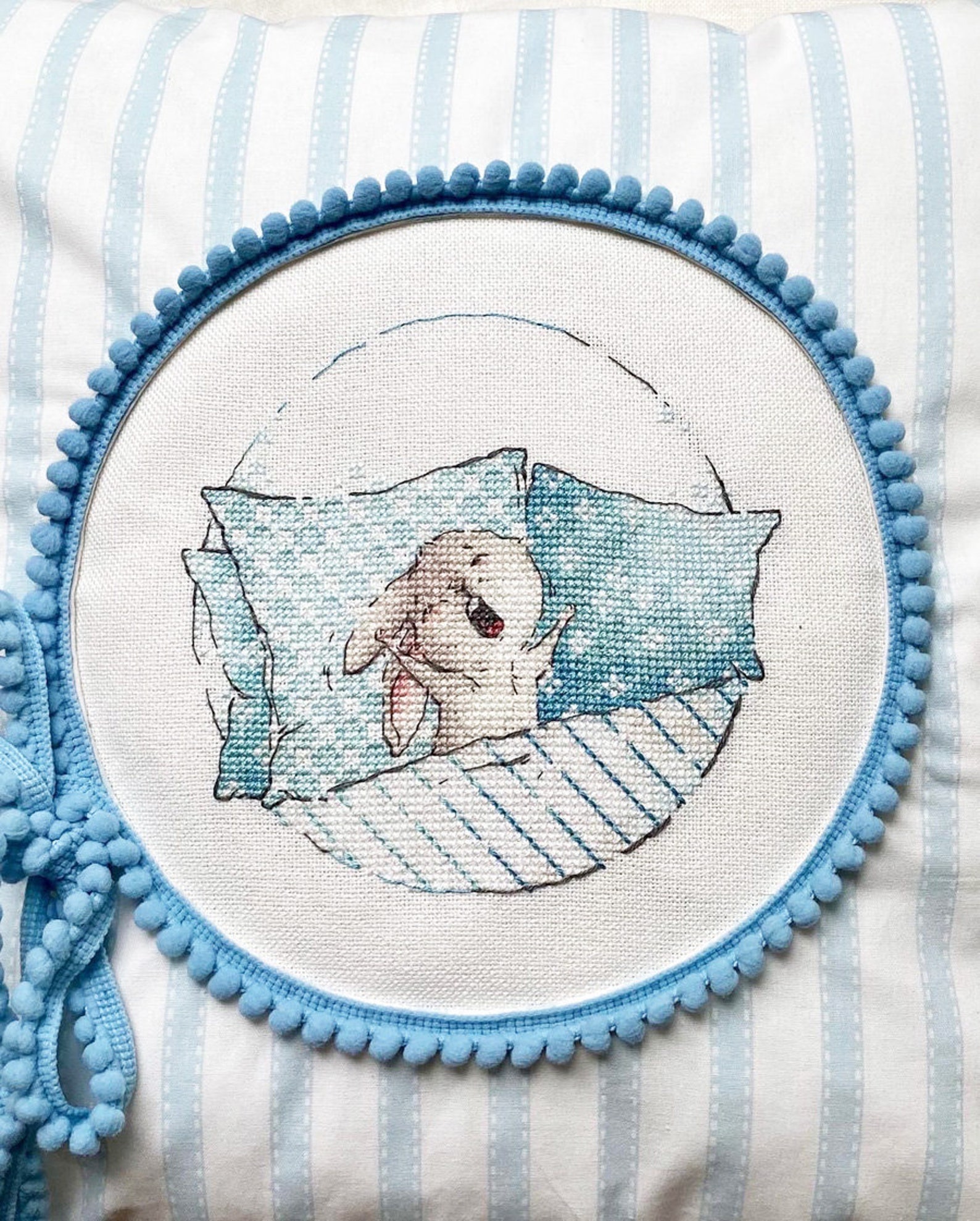 Bunny in Bed Cross Stitch Pattern Yawning Baby Cross Stitch Good Night ...