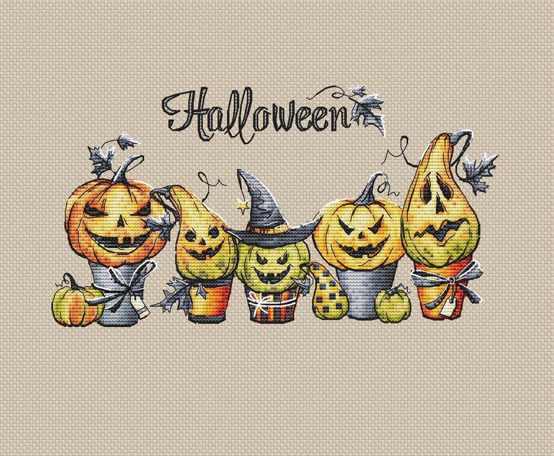 Spooky Pumpkin Cross Stitch Pattern Halloween Pattern Pdf Home Decor ...