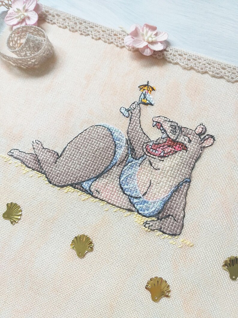 Girl Hippo Cross Stitch Pattern Cute Hippopotamus Cross Stitch - Etsy