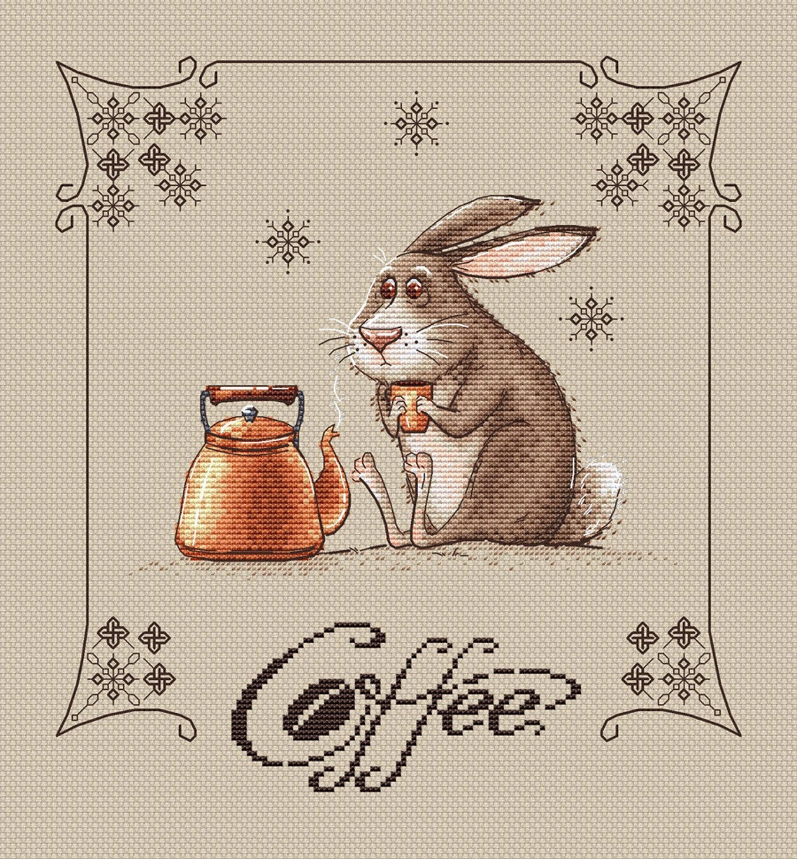 Bunny With Kettle of Coffee Cross Stitch Pattern Rabbit With Cup of ...