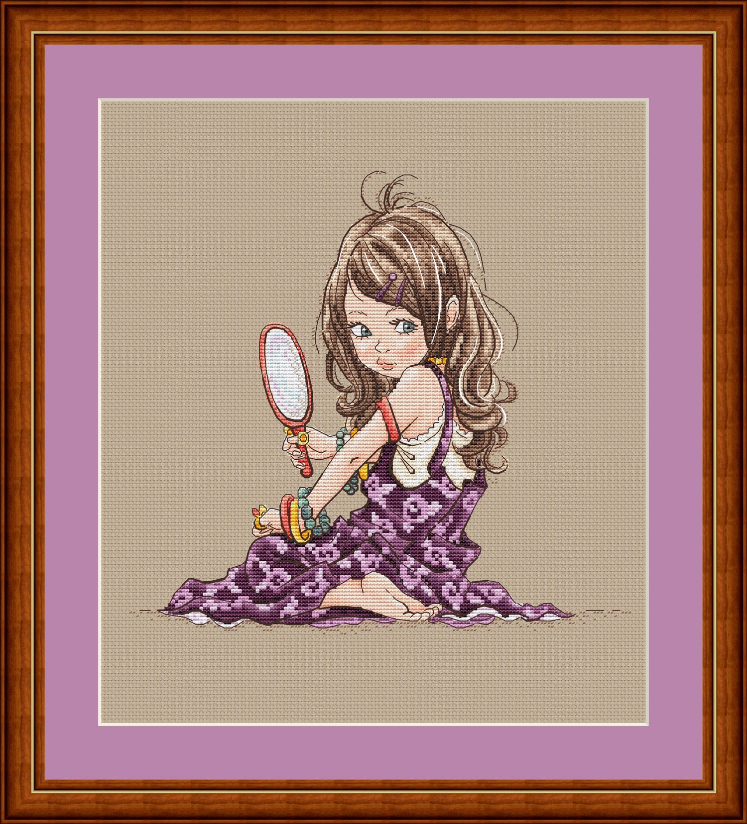 Girl With Mirror Cross Stitch Pattern Little Girl Cross Stitch - Etsy