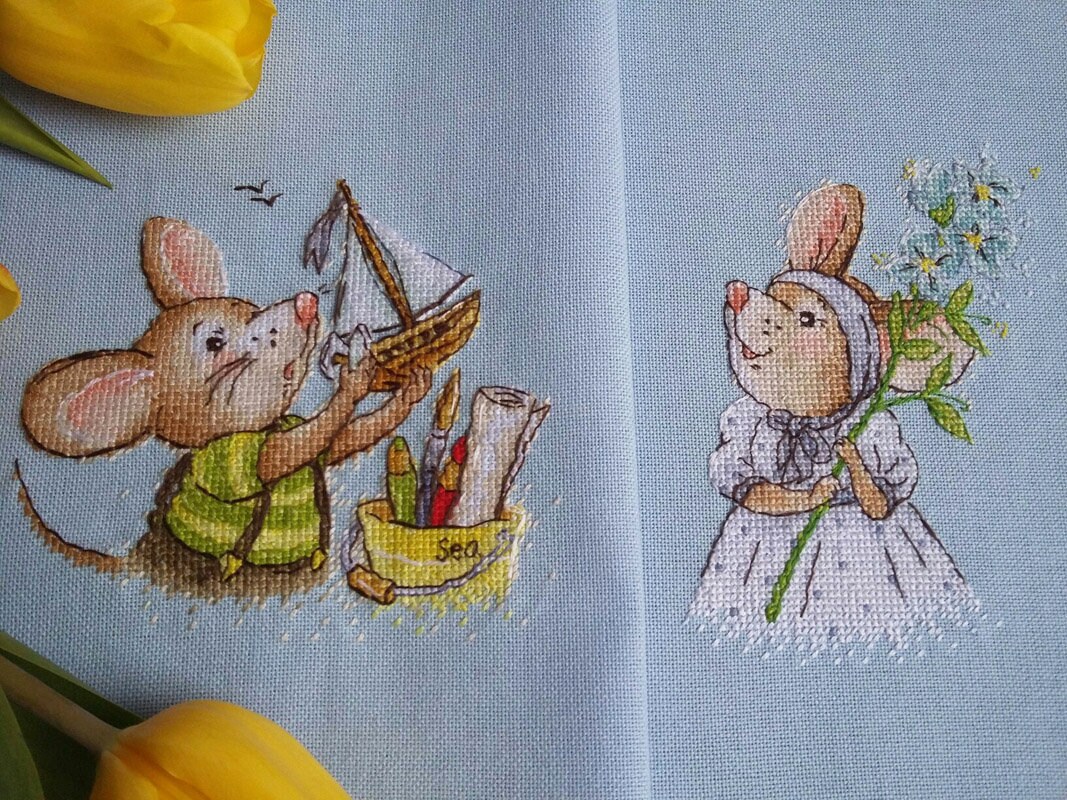 Beautiful Mouse Cross Stitch Pattern Girl With Flowers Cross | Etsy