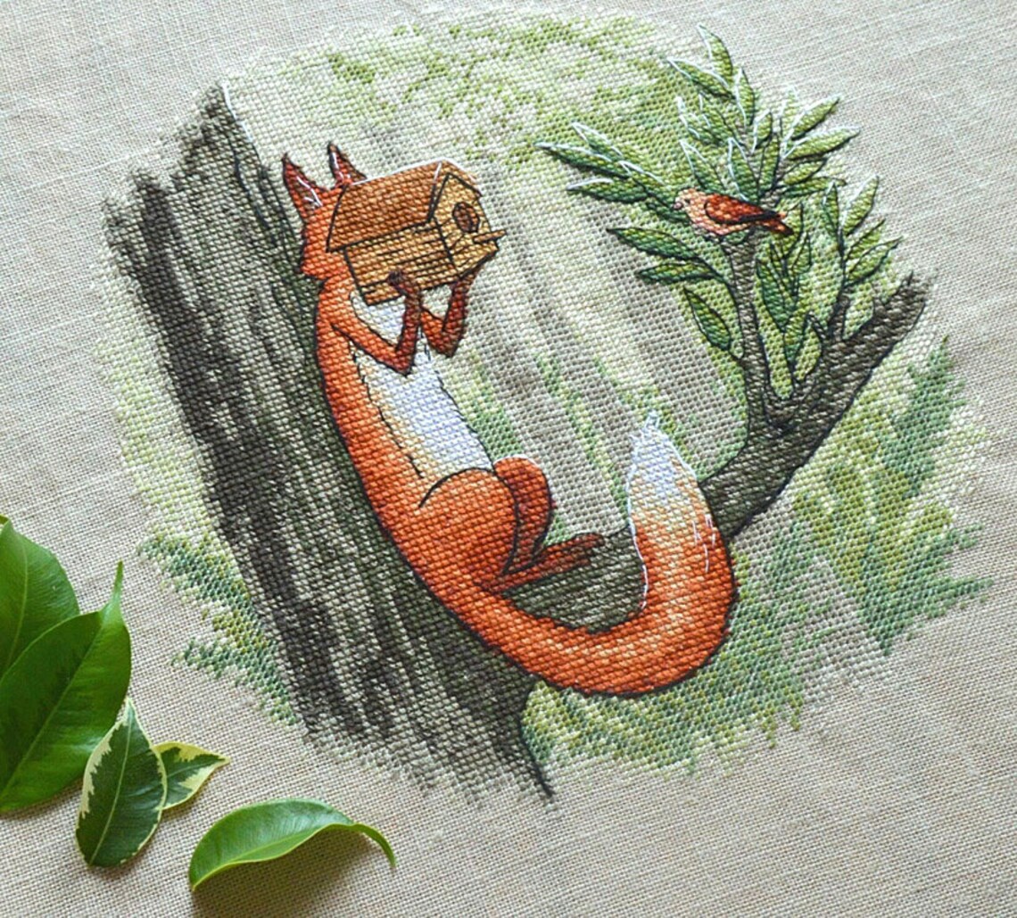 Sly Fox Cross Stitch Pattern Fox Hunting a Bird Cross Stitch | Etsy