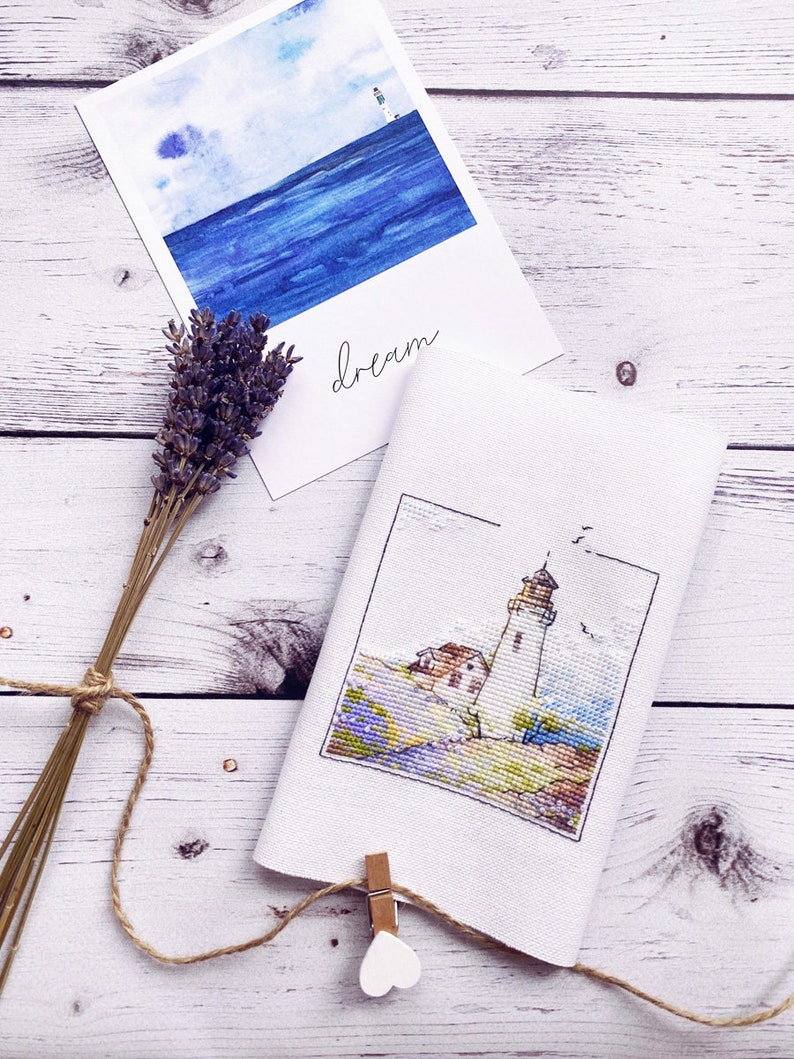Lighthouse With Lavender Cross Stitch Pattern Sea View Cross Stitch - Etsy