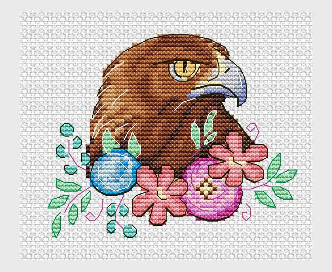 Eagle With Flowers Cross Stitch Pattern - Etsy