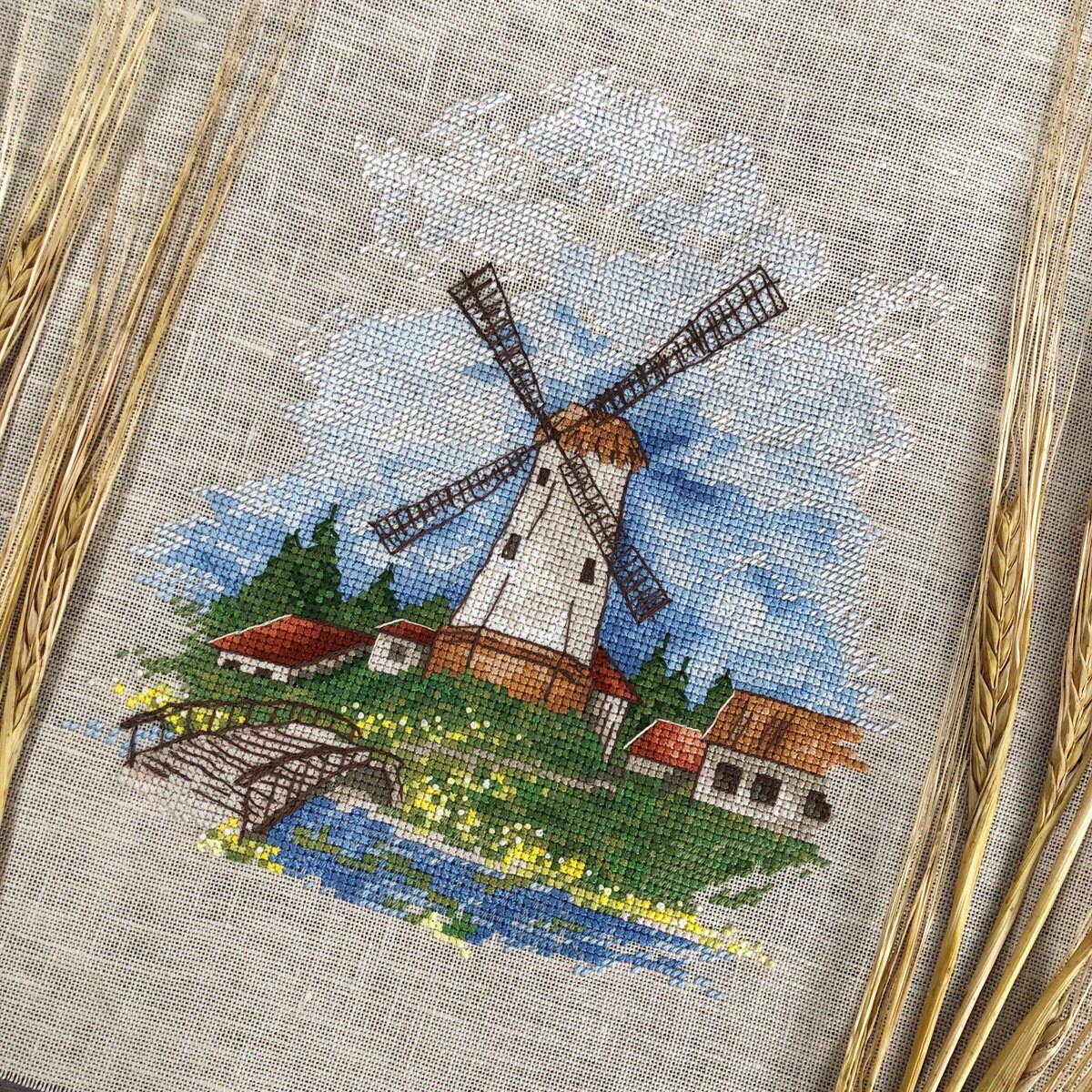 Windmill Modern Cross Stitch Pattern Light Rural Landscape Nature ...