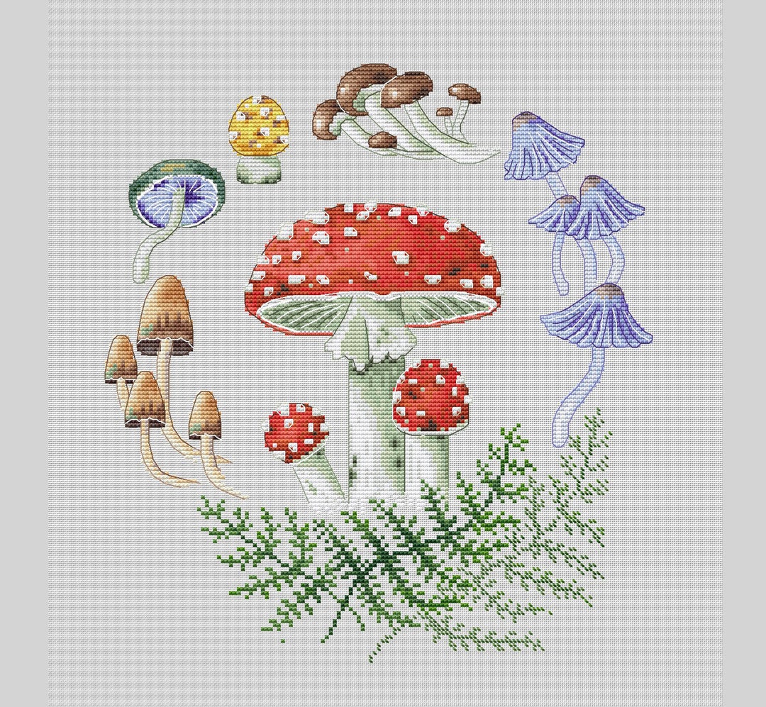 Mushrooms Cross Stitch Pattern Mushrooms Wreath Cross Stitch Pattern ...