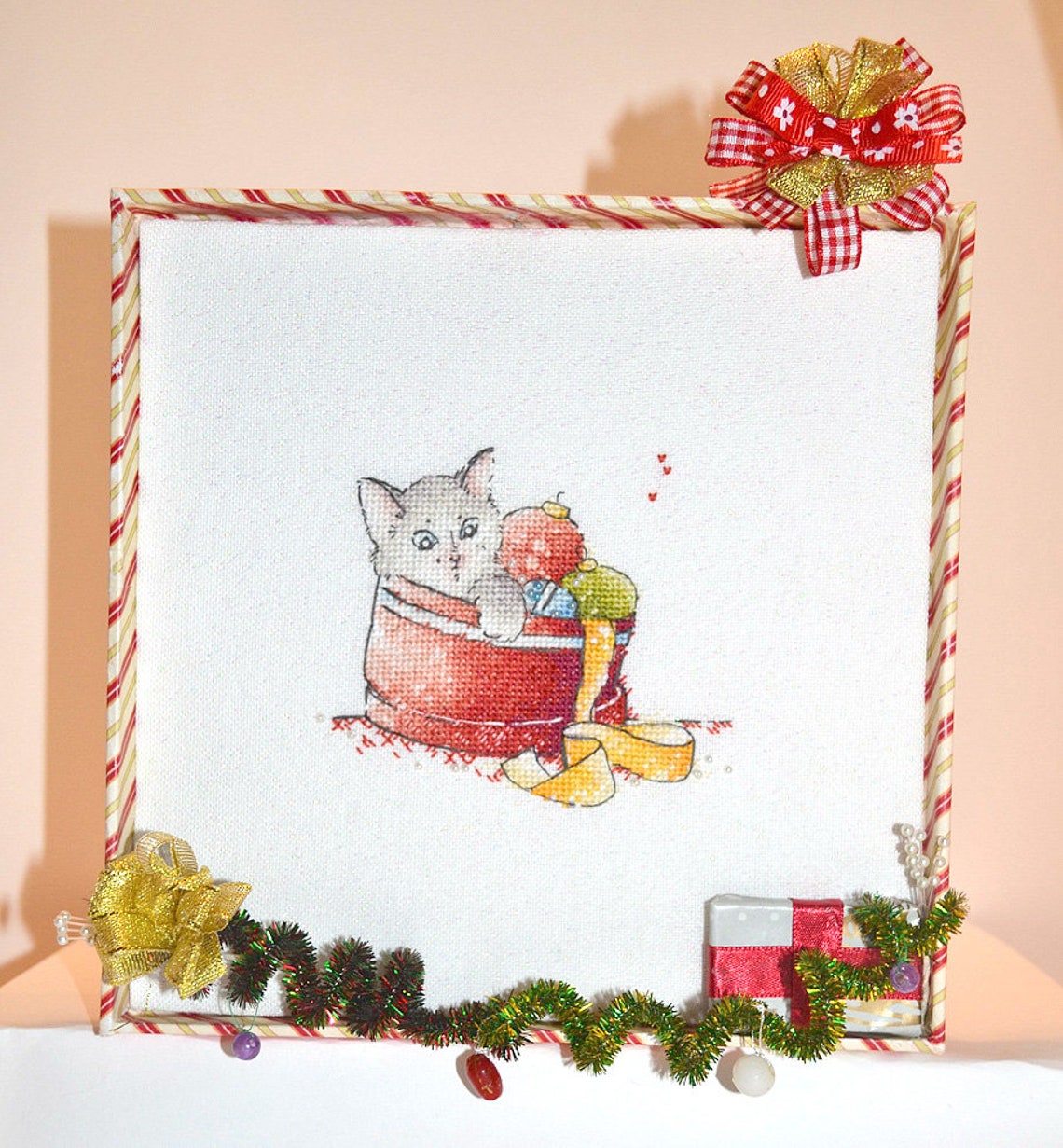 Kitten With Christmas Toys Cross Stitch Pattern Cat in the Box Instant ...