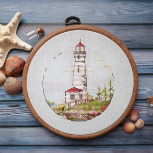 White Lighthouse Cross Stitch Pattern Lake Michigan Lighthouse Cross ...