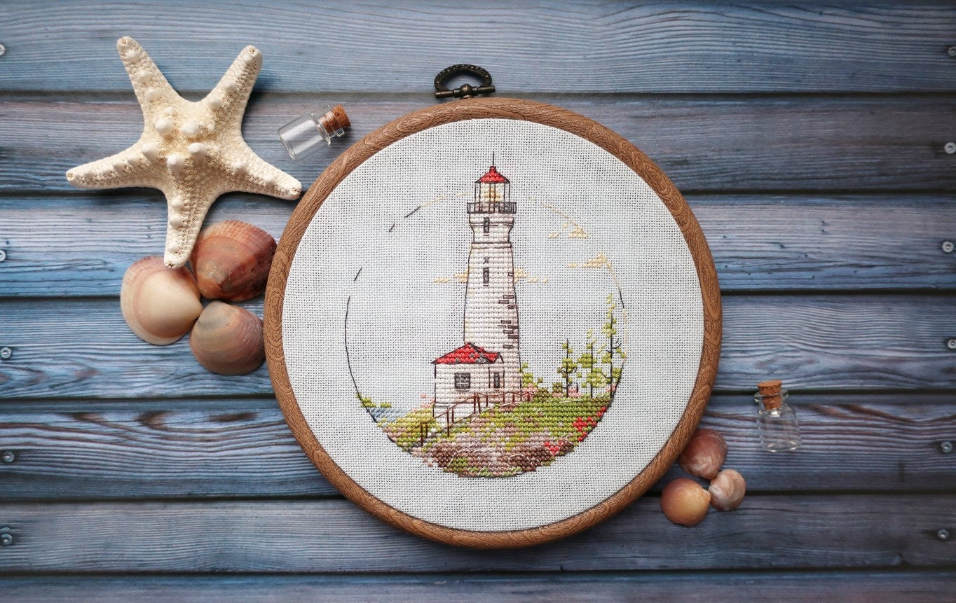 White Lighthouse Cross Stitch Pattern Lake Michigan Lighthouse | Etsy