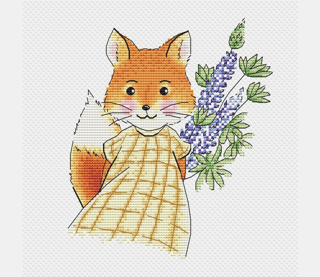Girl Fox Cross Stitch Pattern Little Fox With Flowers Cross Stitch ...