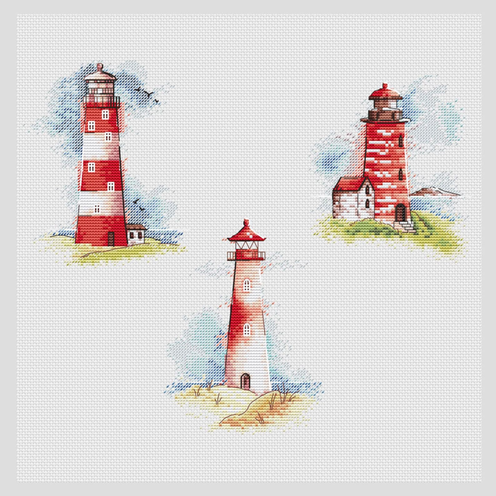 Lighthouse Set of 3 Cross Stitch Pattern Lighthouse Cross | Etsy