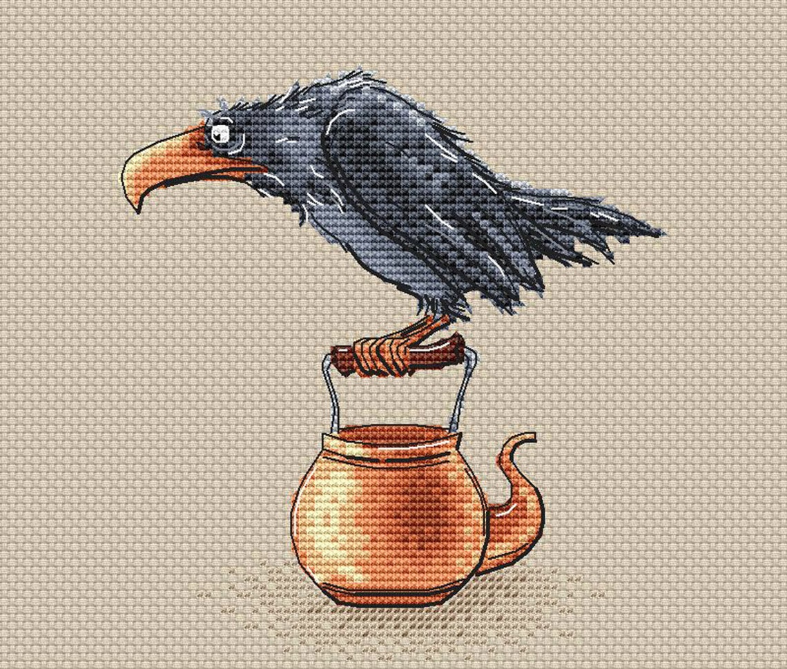 Raven Cross Stitch Pattern Pdf Black Raven on the Kettle Cross | Etsy