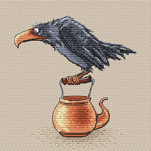 Raven Cross Stitch Pattern Pdf Black Raven on the Kettle Cross - Etsy
