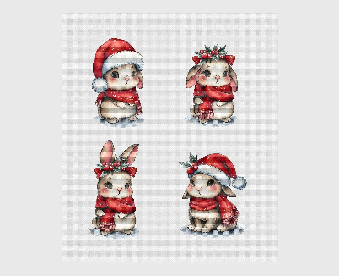 Cute Christmas Bunny Cross Stitch Pattern - Etsy