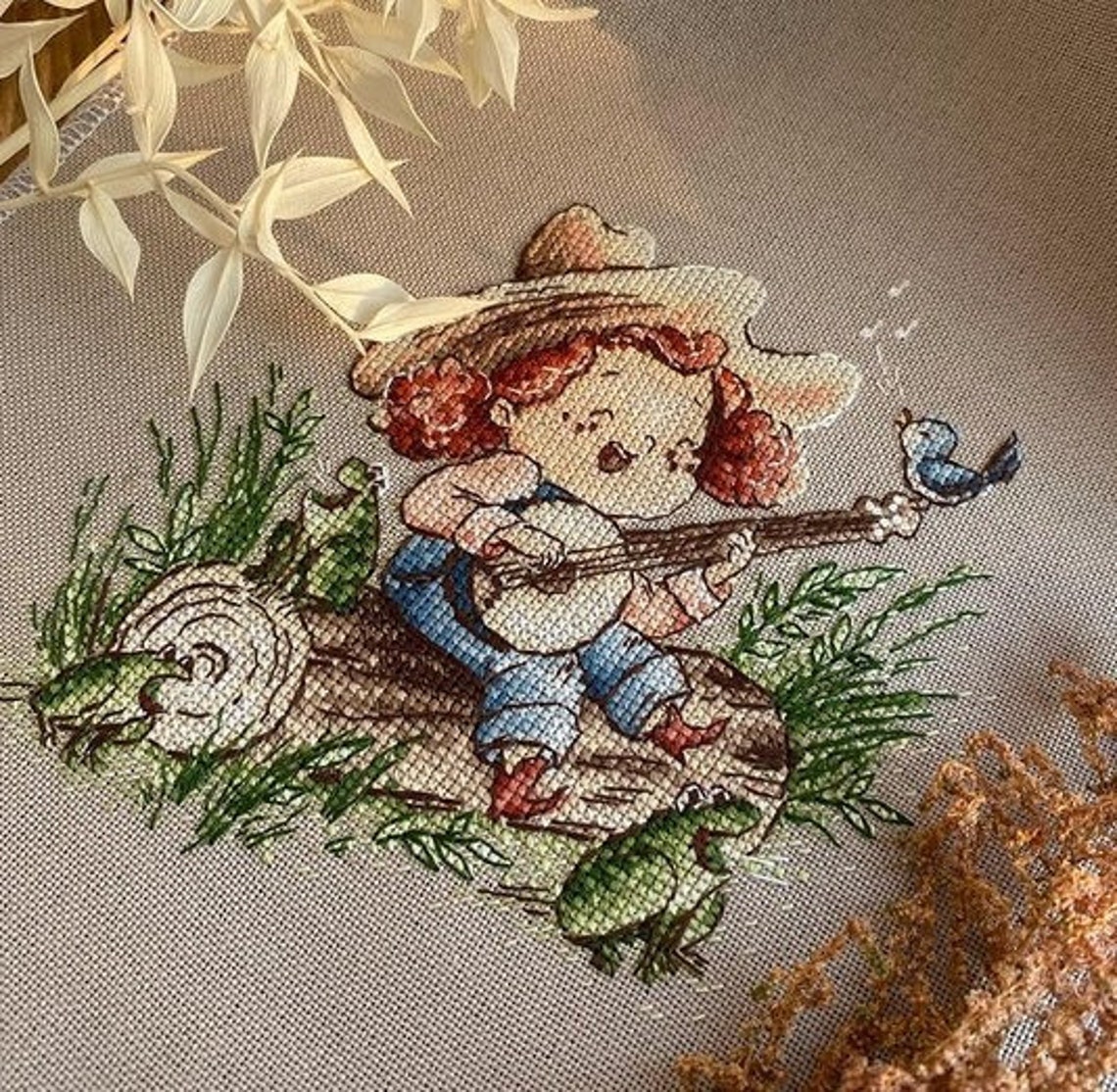 Girl With Banjo Cross Stitch Pattern Singing Girl Cross Stitch Music ...