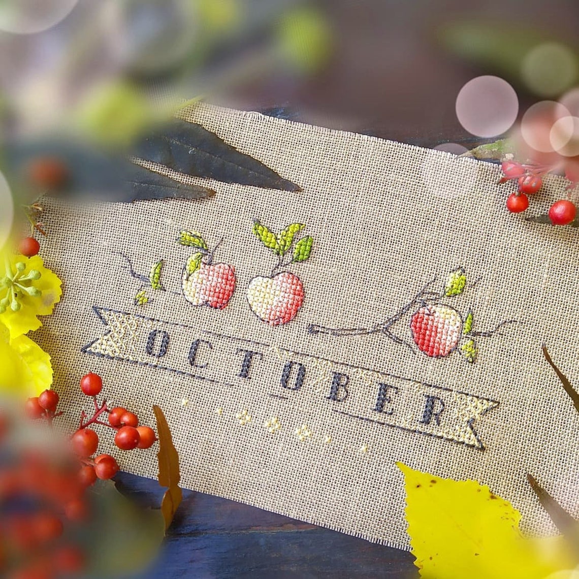 Red Apples Cross Stitch Pattern Small Apples Pattern October | Etsy