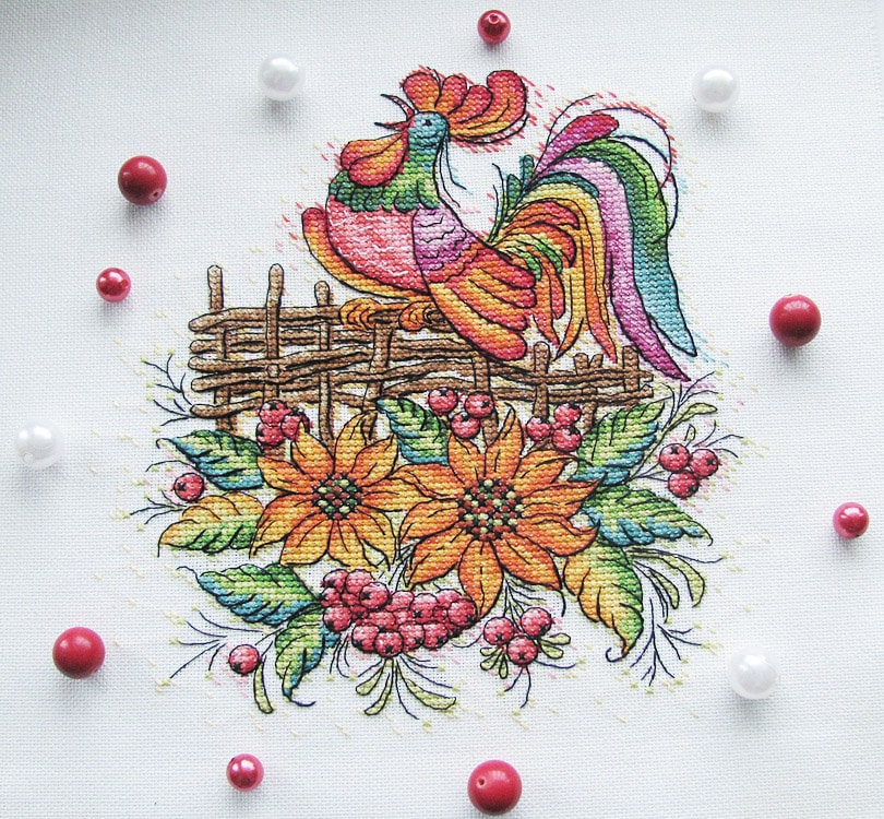Petrikov Rooster Cross Stitch Pattern Cockerel on the Fence | Etsy