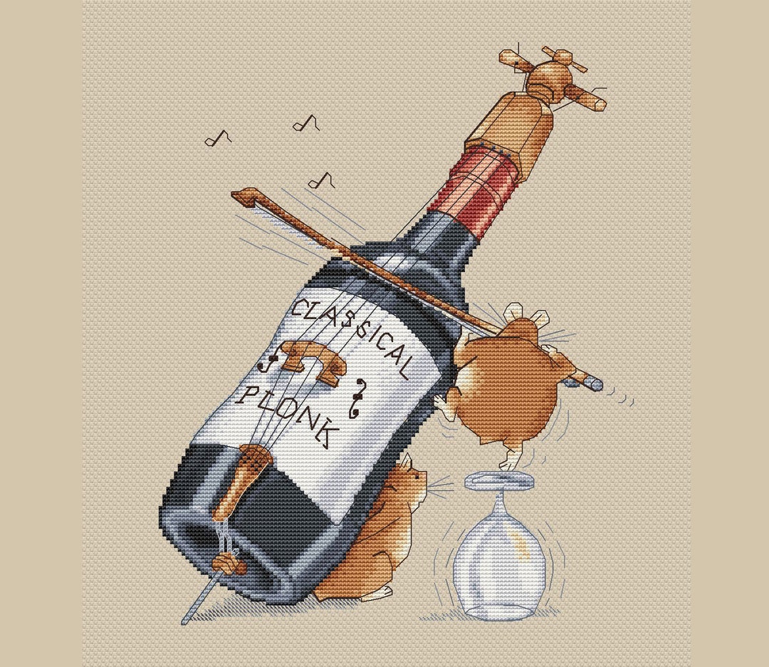 Kitchen Fun Cross Stitch Pattern Bottle of Wine Cross Stitch Cello ...