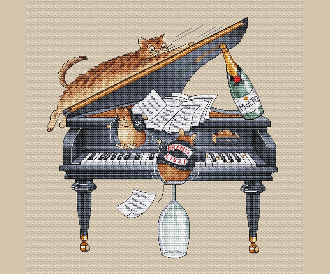 Grand Piano Cross Stitch Pattern Cat on the Piano Cross Stitch - Etsy