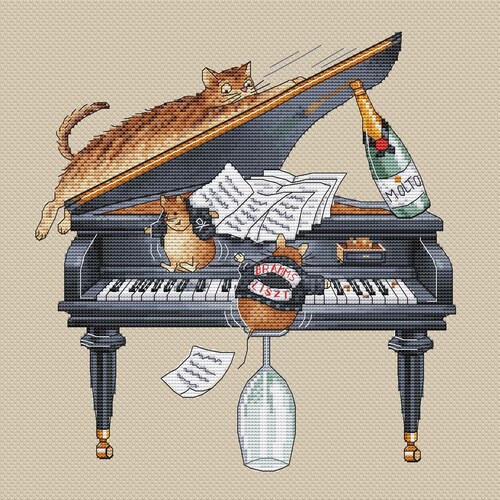 Grand Piano Cross Stitch Pattern Cat on the Piano Cross Stitch - Etsy