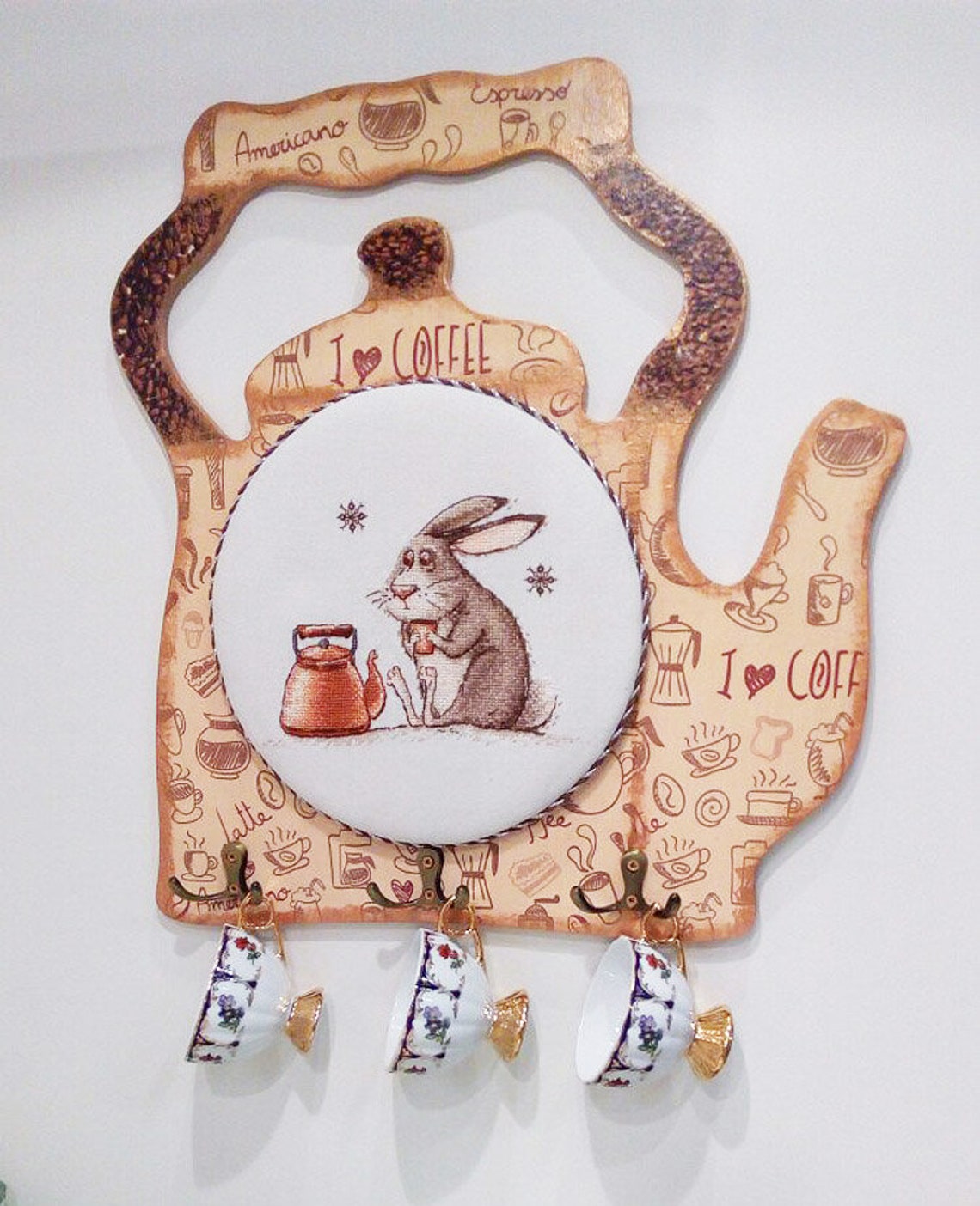 Bunny With Kettle of Coffee Cross Stitch Pattern Rabbit With - Etsy