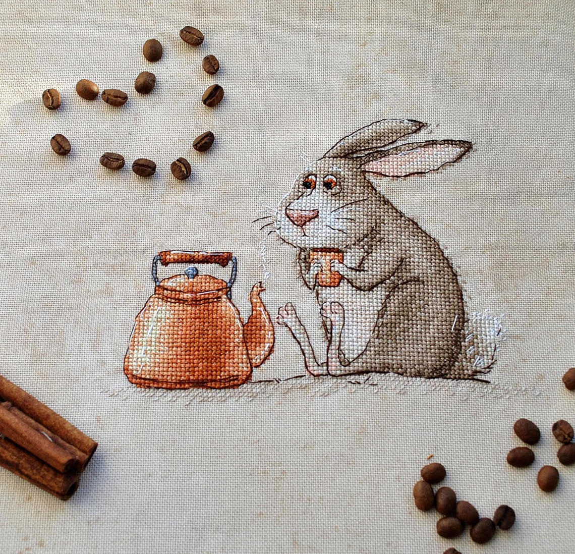 Bunny With Kettle of Coffee Cross Stitch Pattern Rabbit With - Etsy