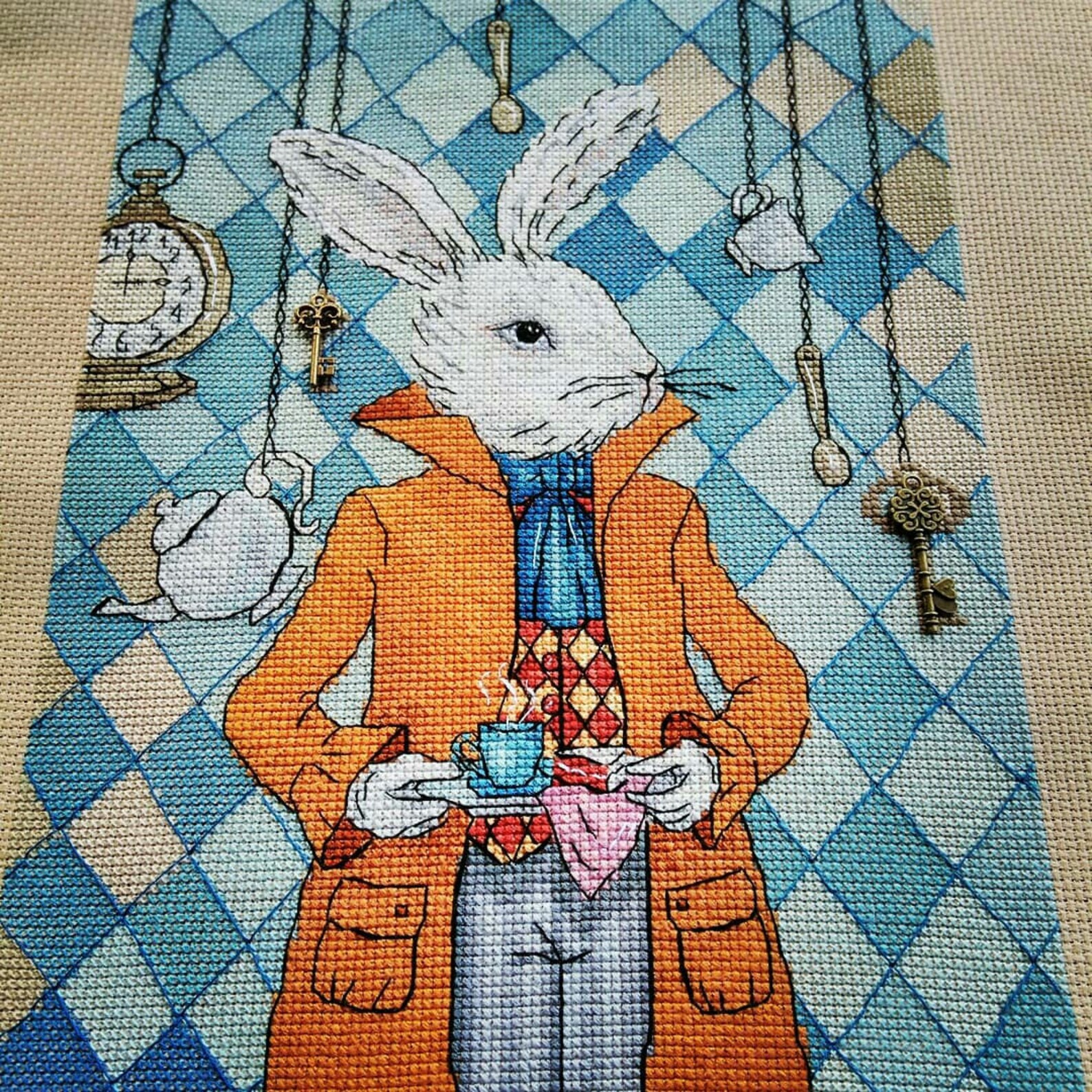 White Rabbit Cross Stitch Pattern Rabbit With Clock Cross | Etsy
