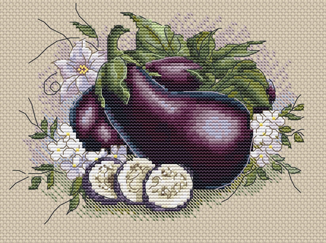 Eggplant Cross Stitch Pattern Vegetables Cross Stitch Kitchen ...
