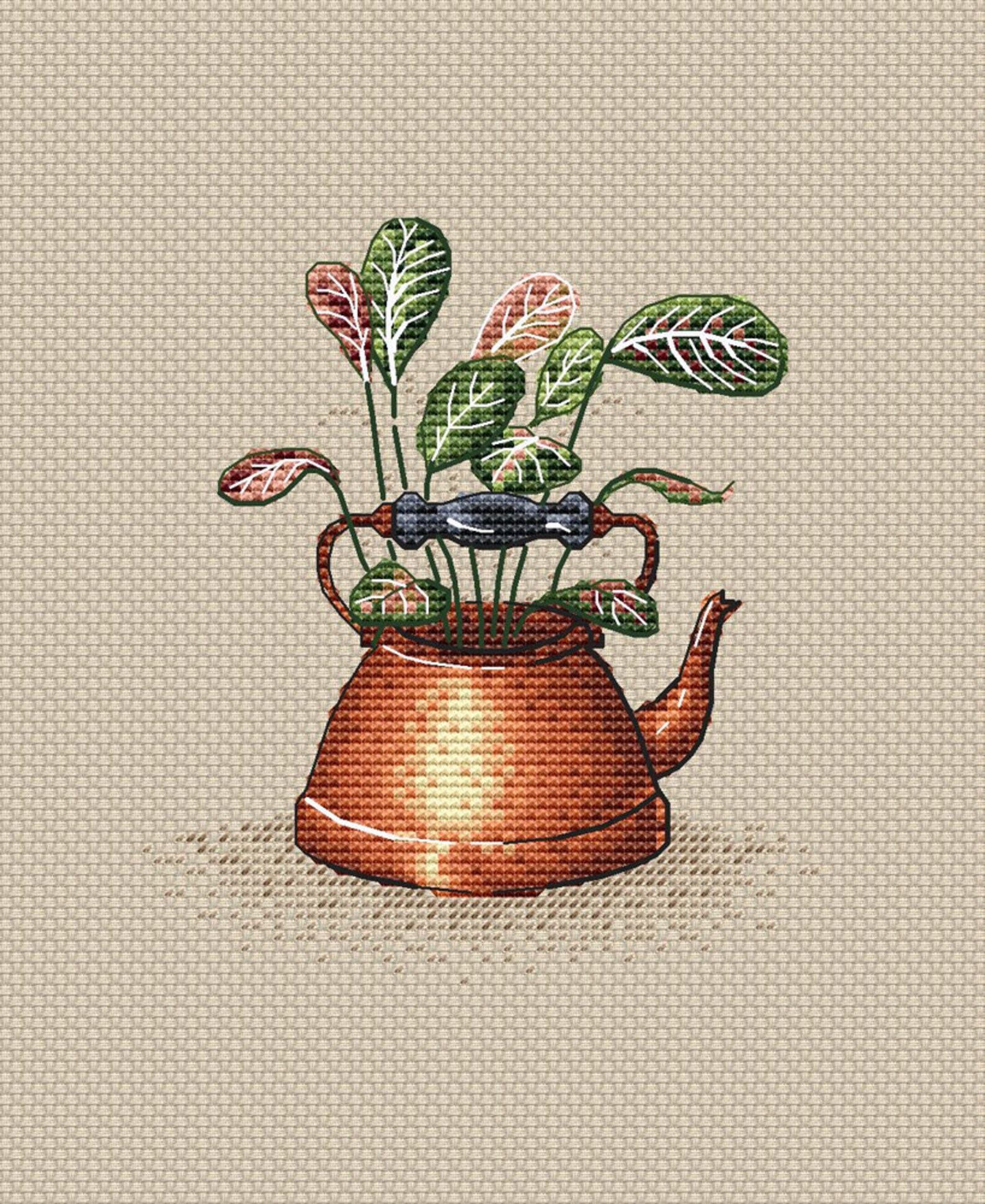 Brass Kettle Cross Stitch Pattern Maranta Cross Stitch Copper - Etsy