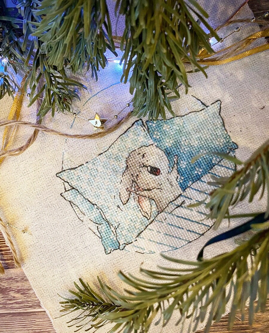 Bunny in Bed Cross Stitch Pattern Yawning Baby Cross Stitch Good Night ...
